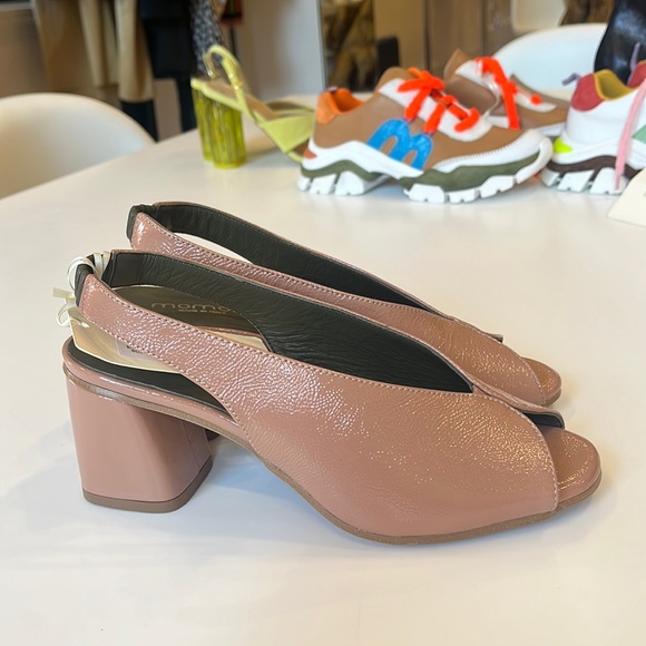 Momoni | Shoes | Momoni Blush Pink Peep Toe Mule Heel | Poshmark